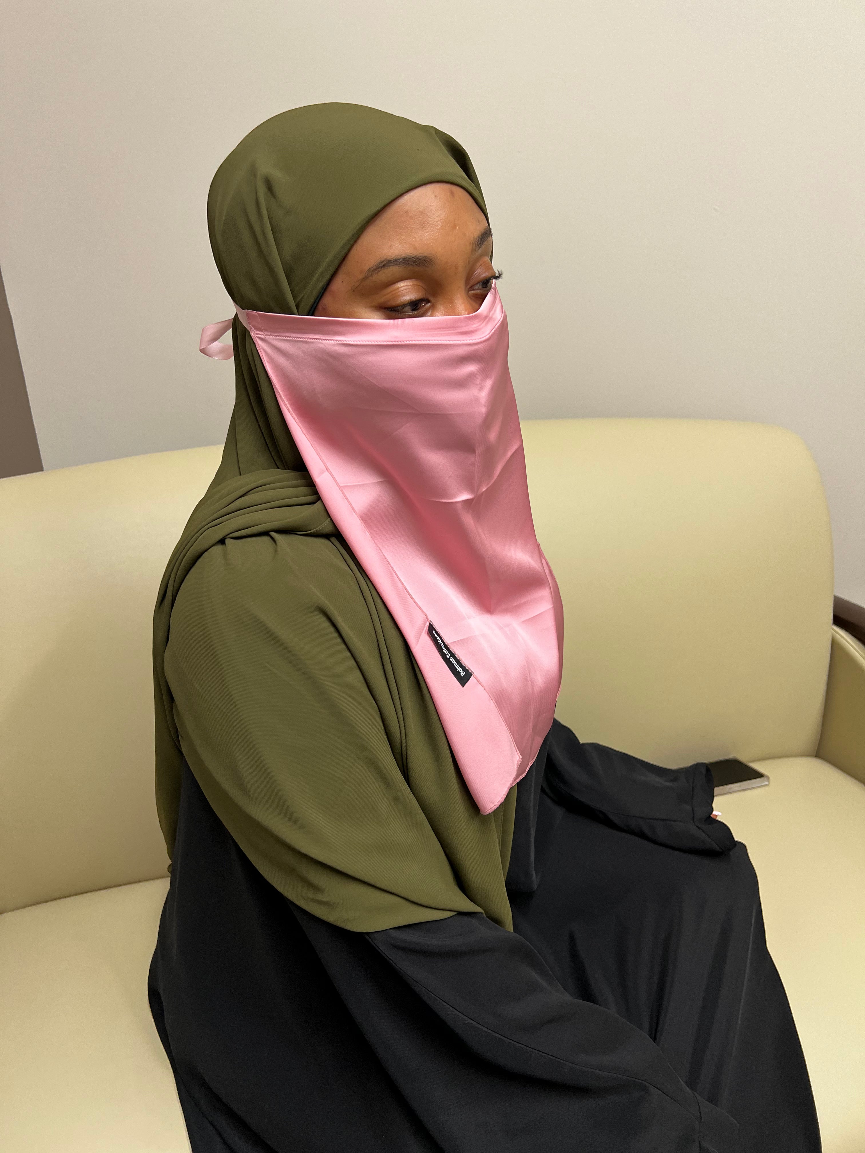 Satin Half Niqab-Rose – Rahmas Collections